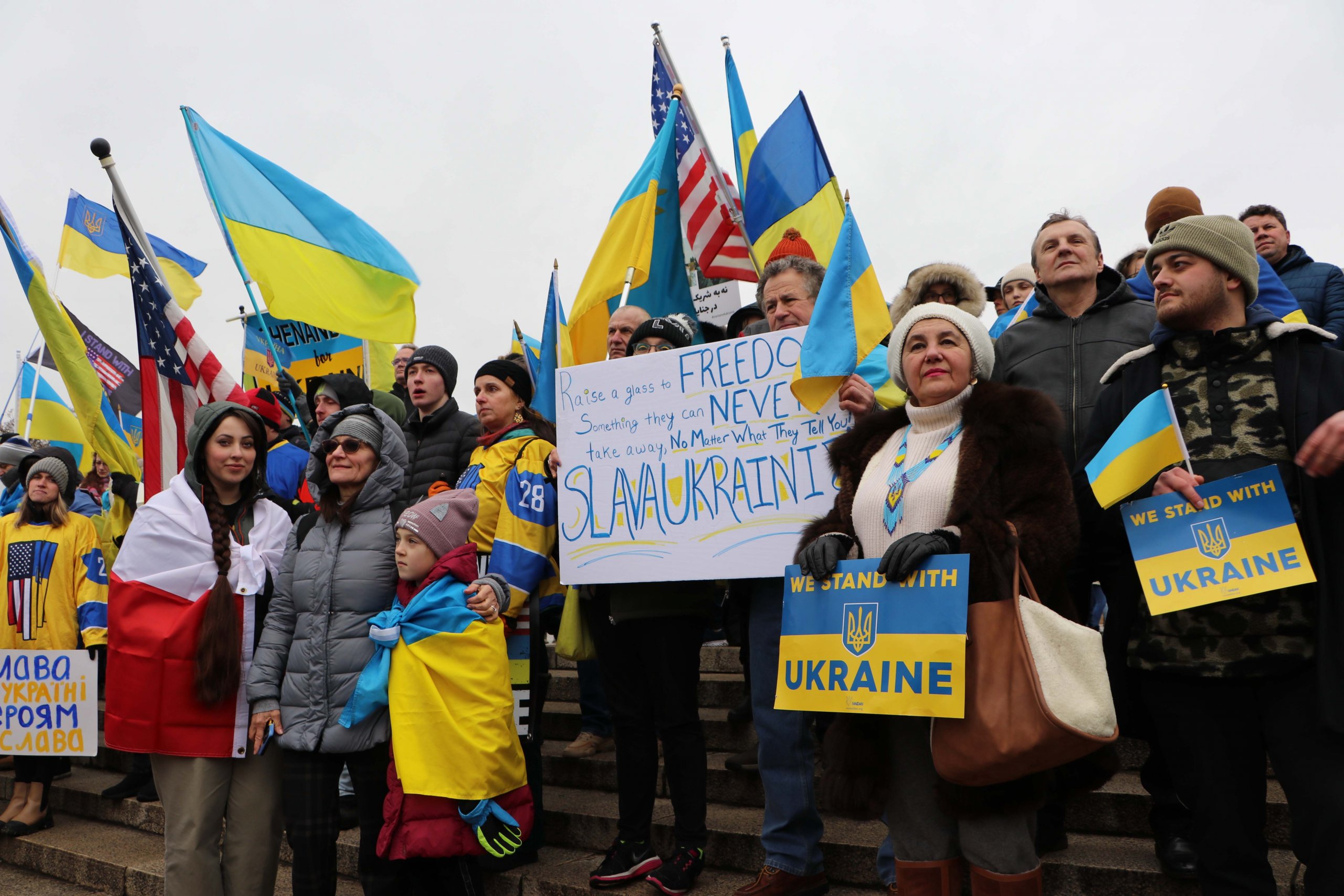 Demonstrators show support for Ukraine following one year anniversary ...