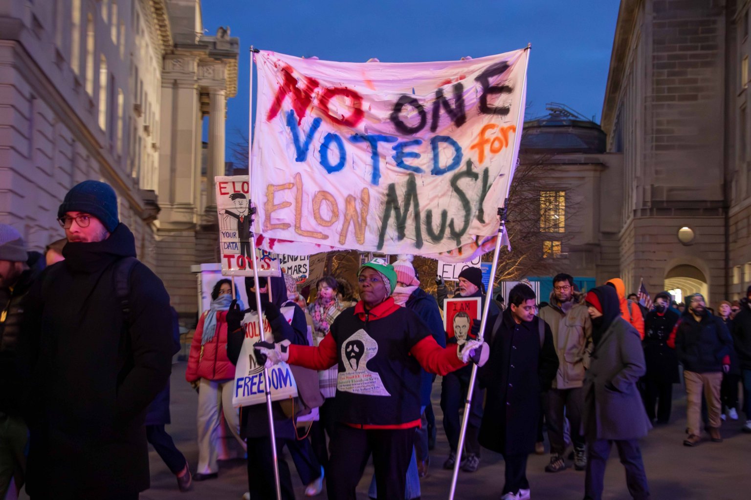 Photo Essay: Federal workers, union members protest Musk outside SpaceX ...